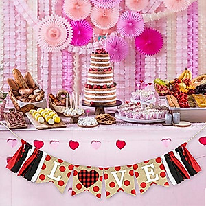 Love Burlap Banner | Valentine's Day Decorations | Valentines Burlap Banner | Black Red Plaid Love Banner | Valentines Decorations | Anniversary Wedding Engagement Party Decorations