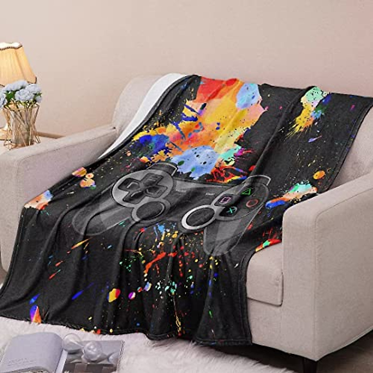 MEALY Gaming Blanket for Boys Kids Teens, Fleece Cozy Game Throw Blanket, Soft Gamer Blanket Video Game Blankets for Men Adults Suit for Bedroom Couch Birthday Gift for Bed Blankets 80 in x 60 in