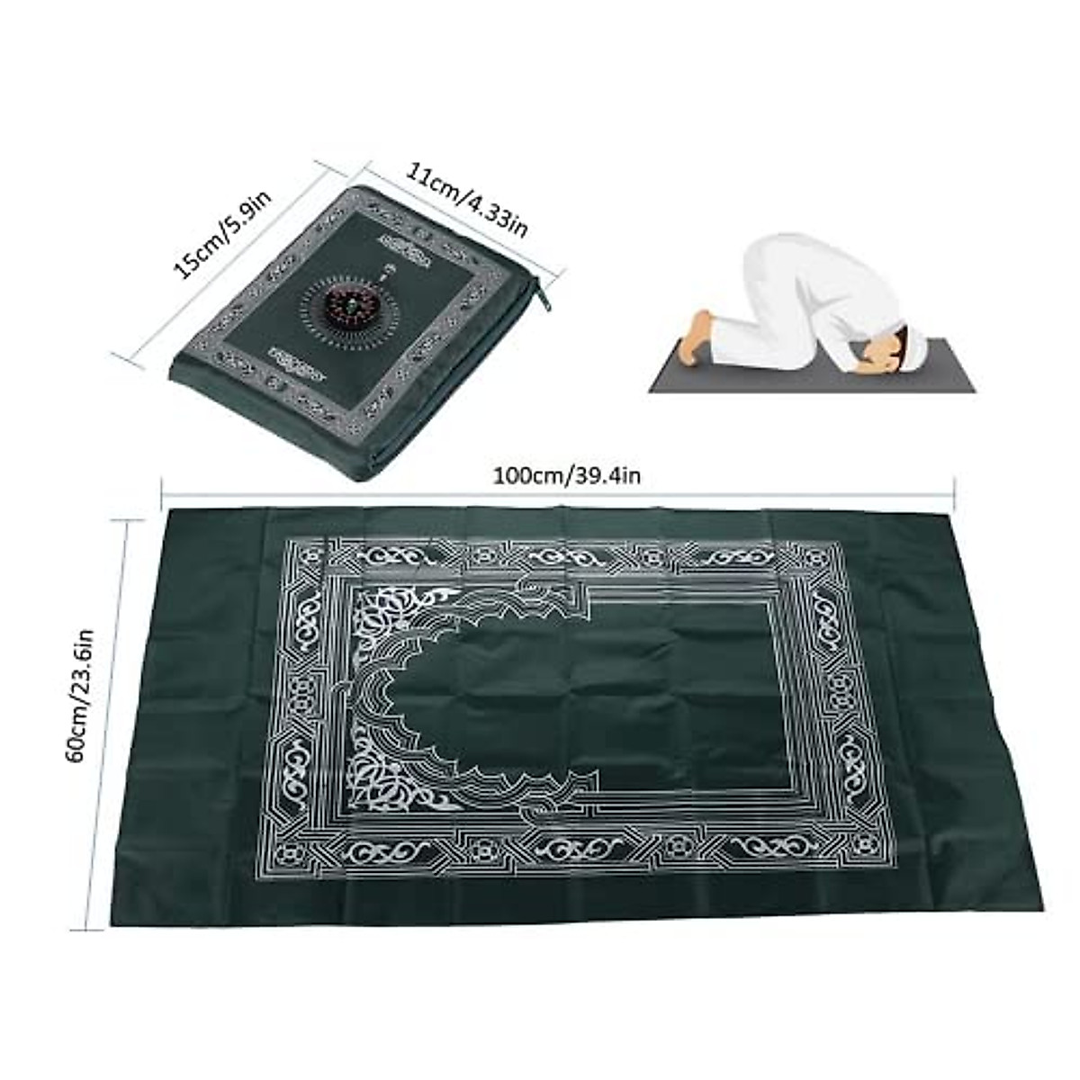 Hitopin 2 Pieces Travel Prayer Mat, 60cm*100cm Portable Prayer Mat, Waterproof Prayer Mat, Prayer Rug, Muslim Travel Prayer Mat, for Ramadan Gifts, Islamic Muslim Prayer (Green, Blue)