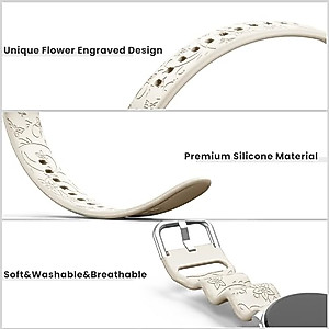 Floral Engraved Band Compatible with Samsung Galaxy Watch 6/5/4 40mm 44mm/Watch 5 Pro 45mm/Galaxy Watch 4 Classic 42mm 46mm/Active 40mm/Active 2 40mm 44mm/Galaxy Watch 3 41mm/Galaxy Watch 42mm Strap