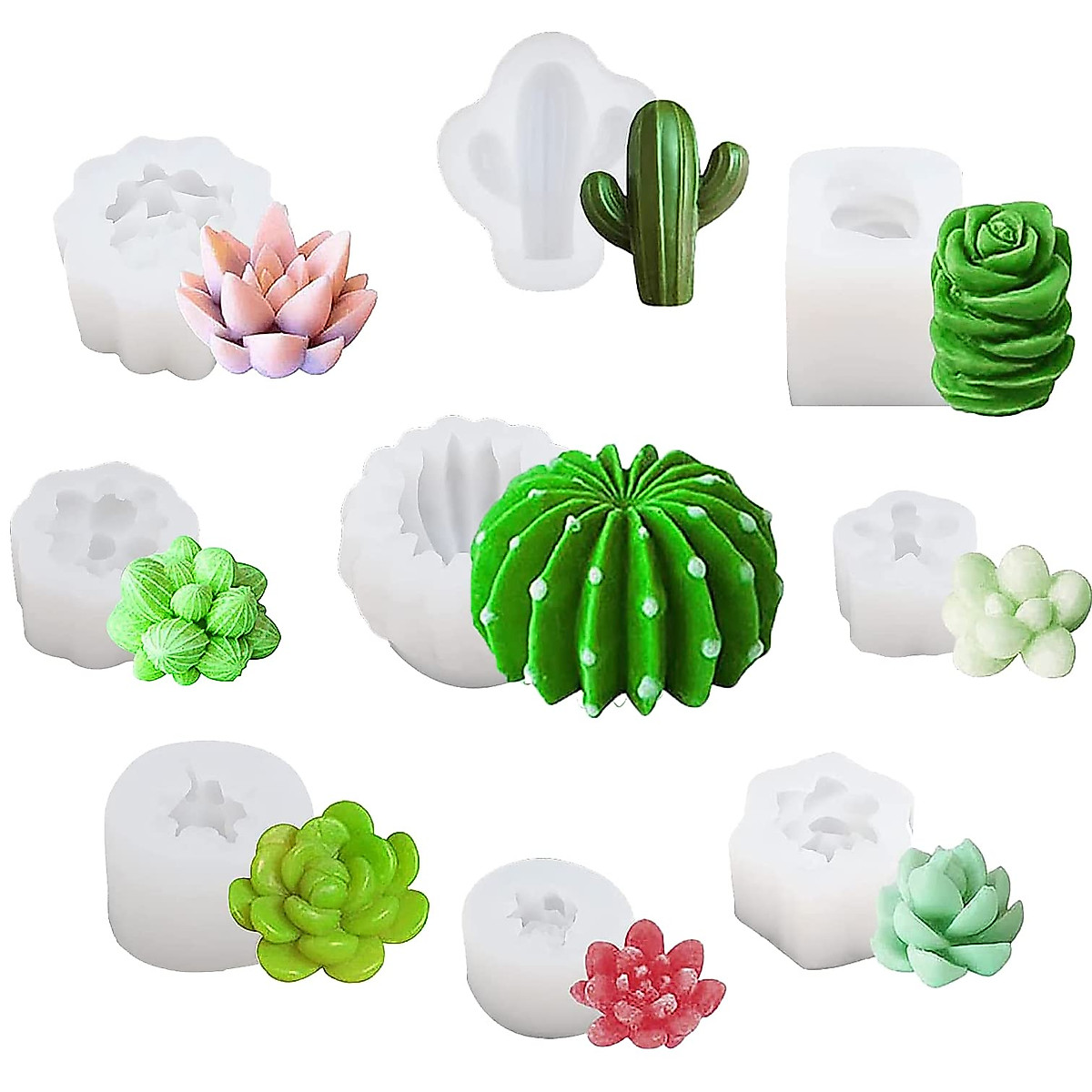 Succulent Silicone Mold, 9 Pack Flower Resin Mold, 3D Cacti Candle Mold for Scented Candles Soaps Making, Wax Resin Casting, Soap Cake Dessert Mousse Mold DIY Mould