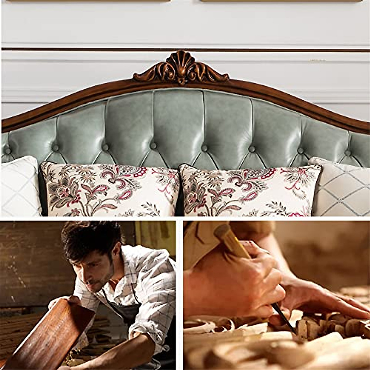 ANYURAN Combination Sofa Bed, Futon Sectional Living Room Furniture American Retro Solid Wood Leather Sofa Combination for Bedroom Sofa, Small Apartment Furniture,Single