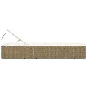 vidaXL Adjustable Sunlounger in PE Rattan and Powder-Coated Steel - Outdoor Patio Sunbed with Thick Padded Cushion – Weather Resistant & Lightweight - Brown and Cream White