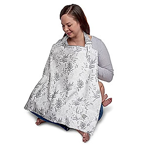 Boppy Nursing Cover for Breastfeeding | Gray Fern | Apron Style with Compact Integrated Storage Pocket | Neckline to See Baby While Feeding for Nursing Mother