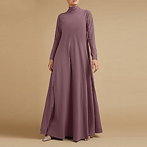 Strapless Dress Womens Casual Maxi Dress Long Sleeve Mock Neck Robe Abaya Muslim Ramadan Dress Flowy Maxi Dress Islamic Evening Gown Gift Card Pink