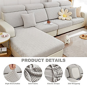 ele ELEOPTION Couch Cushion Covers Slipcover Elastic Chair Loveseat Sofa Furniture Protector Cover for Living Room (Length 39-53inch Width 25-37inch,Large Double Seat Cover) Grey White