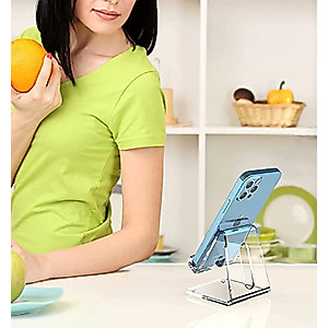 Crpich Acrylic Cell Phone Stand, Portable Phone Holder, Clear Phone Stand for Desk, Compatible with Phone 13 12 Pro Max Mini 11 Xr 8 Plus SE, Switch, Android Smartphone, Pad, Tablet, Desk Accessories
