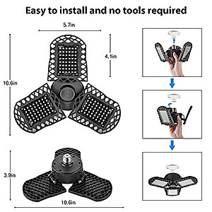 2 Pack LED Garage Lights, 60W Deformable LED Garage Ceiling Lights with 3 Adjustable Wings, 6000LM, E26 LED Shop Light for Warehouse, Workshop, Basement (No Motion Detection) (2 Pack, 60W)