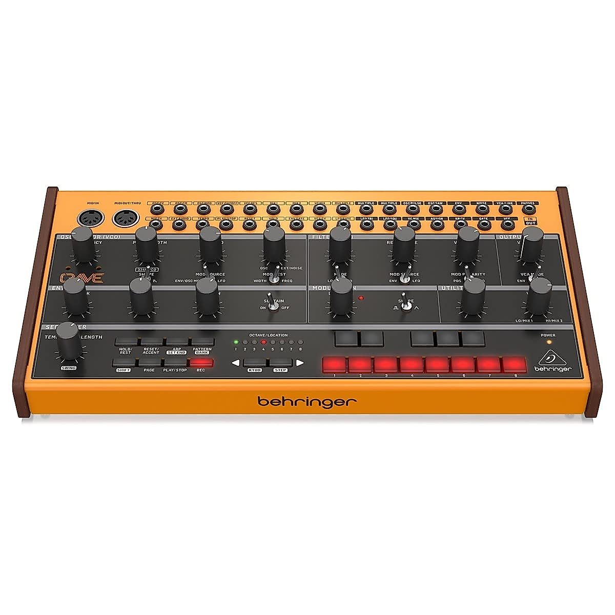 Behringer CRAVE Analog Synthesizer Analog Semi-Modular Synthesizer with 3340 VCO, Classic Ladder Filter, 32-Step Sequencer and 16-Voice Poly Chain