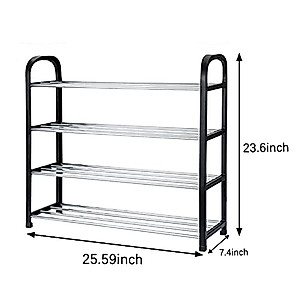 YIFEY 4-Tier Shoe Rack,Metal Standing Shoe Shelf for Bedroom Closet,Sturdy Shoe Storage for Entryway,Stackable Shoe Storage Organizer for Living Room