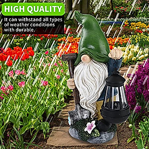 Aismio Garden Gnome Statue with Solar Lights, Large Garden Statue and Sculpture with Lantern, Funny Resin Gnome Garden Figurines for Outdoor Patio Lawn Yard Decor 13 inch Ornament Gift(Shovel)