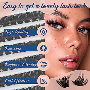 Lash Clusters 144 Pcs, Crislashes Cluster Lashes D Curl 12-18mm Mixed Fluffy Eyelash Clusters Wispy Manga Lashes Look Reusable at Home Lash Extension (Fluffy,D curl 12-18mm)