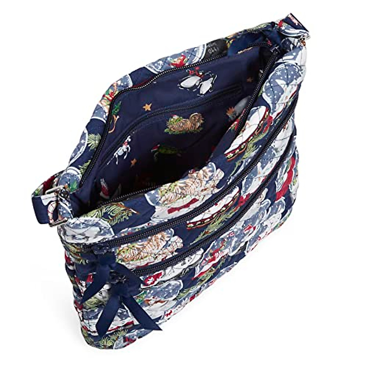 Vera Bradley Women's Cotton Triple Zip Hipster Crossbody Purse, Snow Globes - Recycled Cotton, One Size