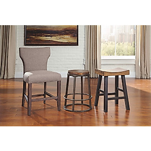 Signature Design by Ashley Glosco Farmhouse 25.5" Counter Height Saddle Barstool, 2 Count, Two-Tone Brown