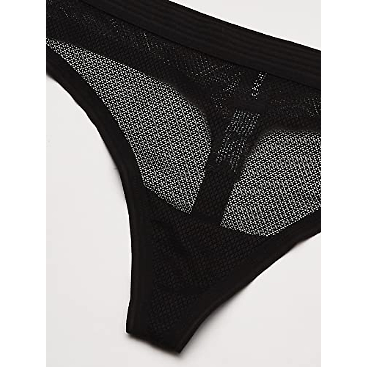 DKNY womens Sheer Stripe Thong Panties, Black, Large US
