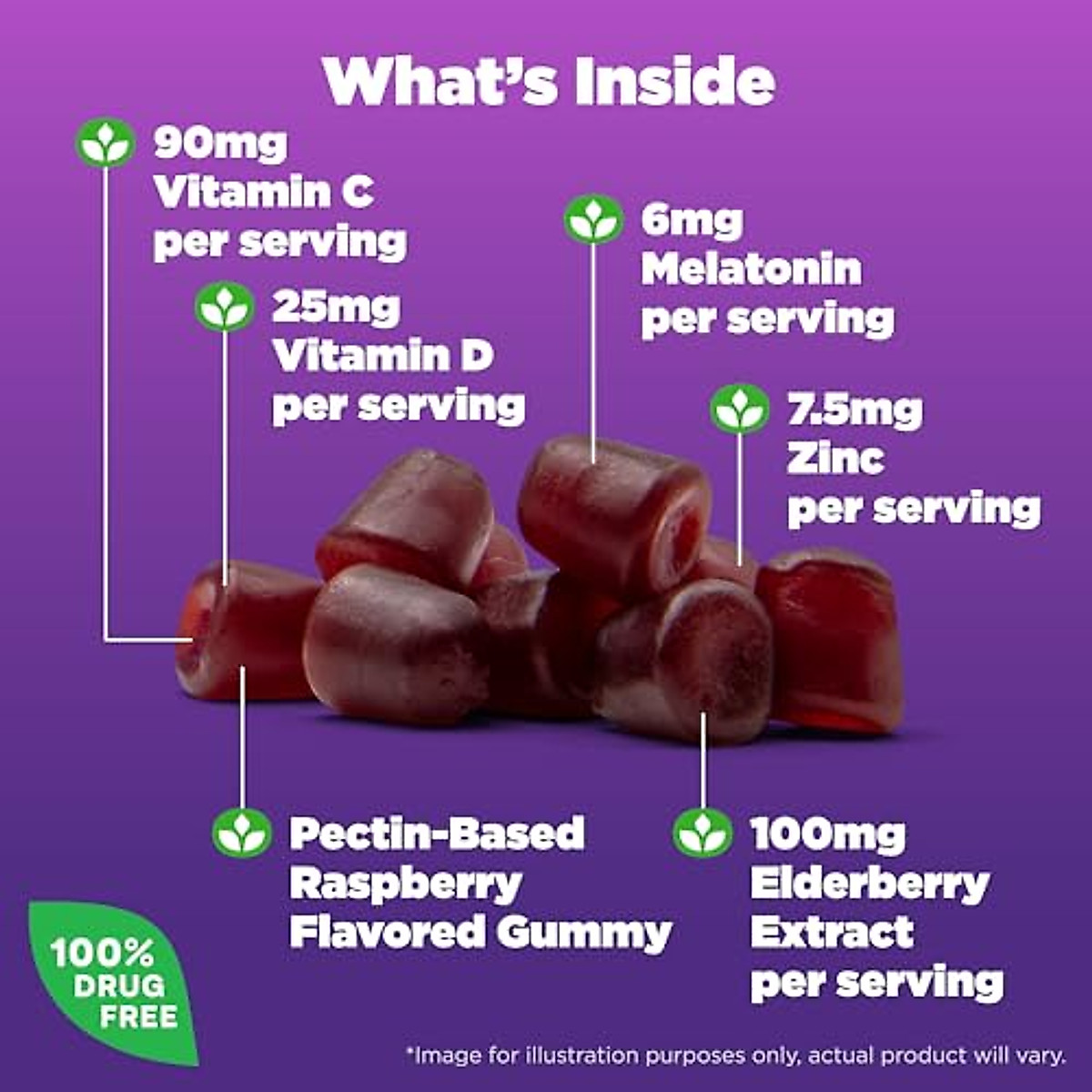 Natrol Sleep+ Immune Health Gummy, Sleep Aid & Immunity Support, Elderberry, Vitamins C, D and Zinc, Drug Free, 50 Berry Flavored Gummies