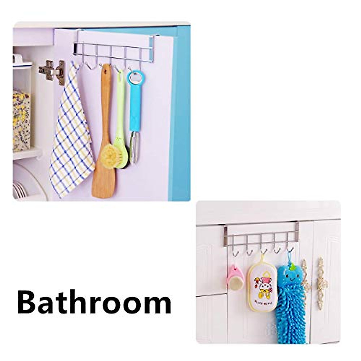 TSYWARE 3 Pack Over The Cabinet Hooks Kitchen Cabinet Rack Hook Space Saving Storage Hanger Bathroom Towel Metal 5 Hooks (Not for The Door)