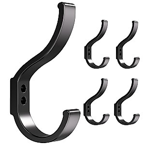 FunViet 5 Pack Coat Hooks Heavy Duty for Backpack(30LBS),Decorative Black Wall Hooks for Hanging Jackets Hats Robes Purse Clothes,A Modern Home Deco for Your Bathroom Kitchen Entryway