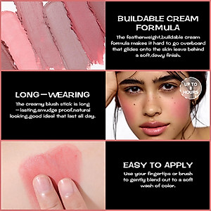 FOCALLURE Cream Blush Makeup,Buildable Blush Stick for Cheeks,Matte and Dewy Finish,Long Wearing,Easy Application,Lightweight Multi Stick,ROSE MARBLE