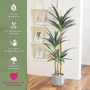 Waoops Artificial Tree 4.7Ft Faux Agave Plant with 3 Heads in Plastic Pot Fake Tree for Home Decor Indoor or Outdoor Office Decoration Housewarming Gift(4.7 Feet-1 Pack)