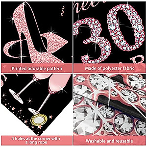 Kauayurk 30th Birthday Decorations Cheers to 30 Years Banner, Rose Gold 30 Year Old Birthday Backdrop Decor for Women, Large Thirty Birthday Poster Party Supplies