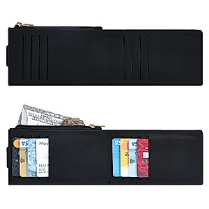 Chelmon Womens Wallet Slim RFID Blocking Bifold Multi Card Case Wallet with Zipper Pocket (Black Smooth)