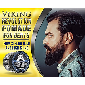 Viking Revolution Pomade for Men 4oz - Firm Strong Hold & High Shine for Classic Styling - Water Based & Easy to Wash Out (Firm, 1 Pack)