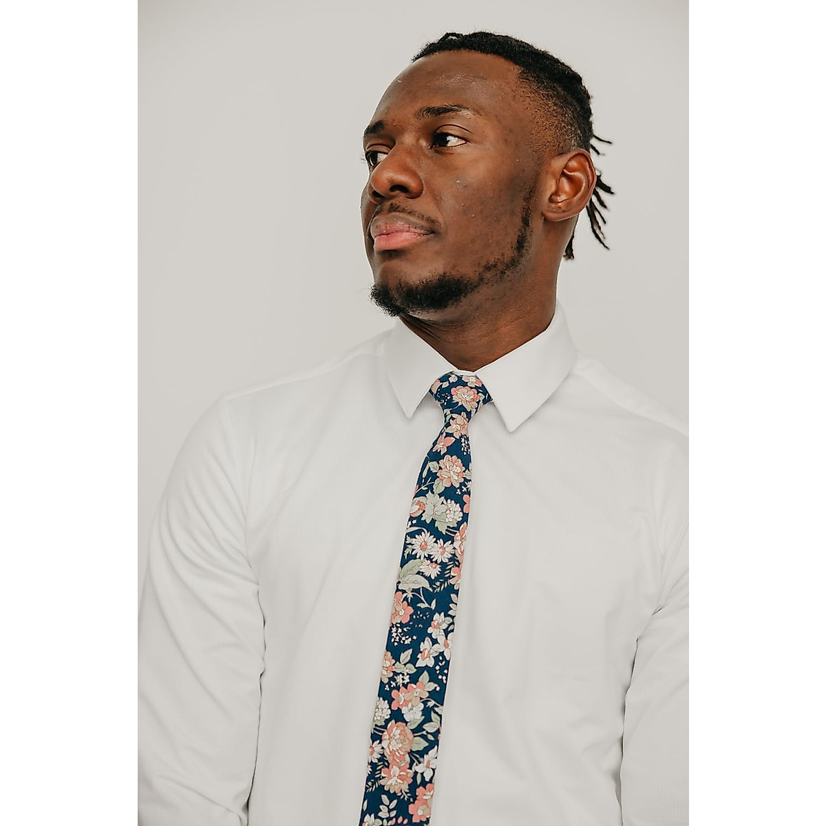 DAZI Men's Skinny Tie Floral Print Cotton Necktie, Great for Weddings, Groom, Groomsmen, Missions, Dances, Gifts. (Lotus)