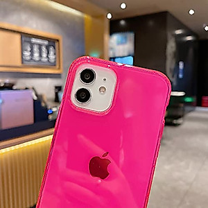 OWLSTAR Cute Neon Clear Soft Case for iPhone 12 Pro 6.1 inch & iPhone 12, Flexible Slim TPU Shockproof Transparent Bumper Protective Phone Cover for Women and Girls (Hot Pink)