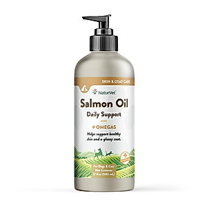 NaturVet – Salmon Oil Skin & Coat Plus Omegas | Supports Healthy Skin & Glossy Coat | Natural Source of Omega-3 & 6 Fatty Acids | for Dogs & Cats (17 oz Oil)