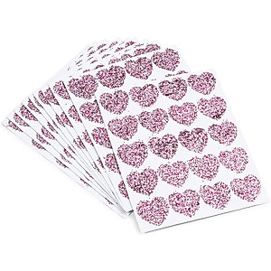 200-Pack 1.5-Inch Holographic Glitter Heart Stickers, Adhesive Sparkle Decals, Envelope Seal Stickers for Wedding, Birthday, and Graduation Invitations, Crafting Supplies (Hot Pink)