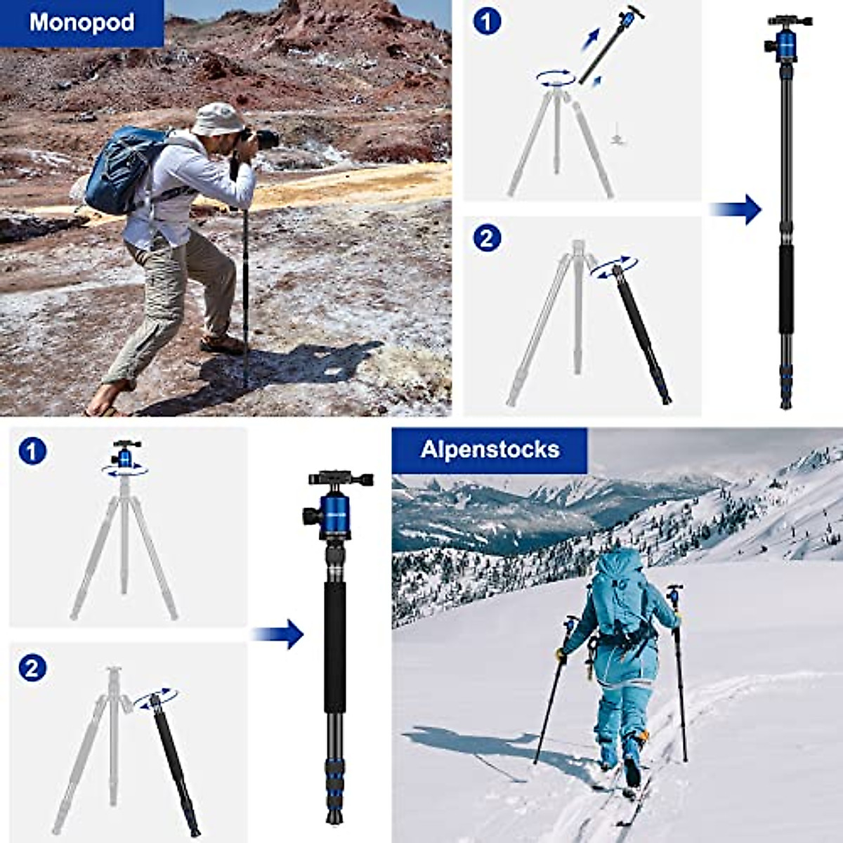 Camera Tripod, 80/84 inches Heavy Duty Tripod for Camera and Phone, 82" Camera Monopod Tripod, DSLR Binoculars Spotting Scope Camcorders Video Tripod Stand, 360 Degree Ball Head, 35 lbs Loads