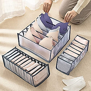 6 Pcs Clothes Organizer,Drawer Organizer Clothes,Wardrobe Drawer Organizers Clothes Closet Storage ,Foldable Mesh Separation Box for T-shirt, Socks, Legging, Scarves, Underwear (Grey, 6/7/11 Grids)