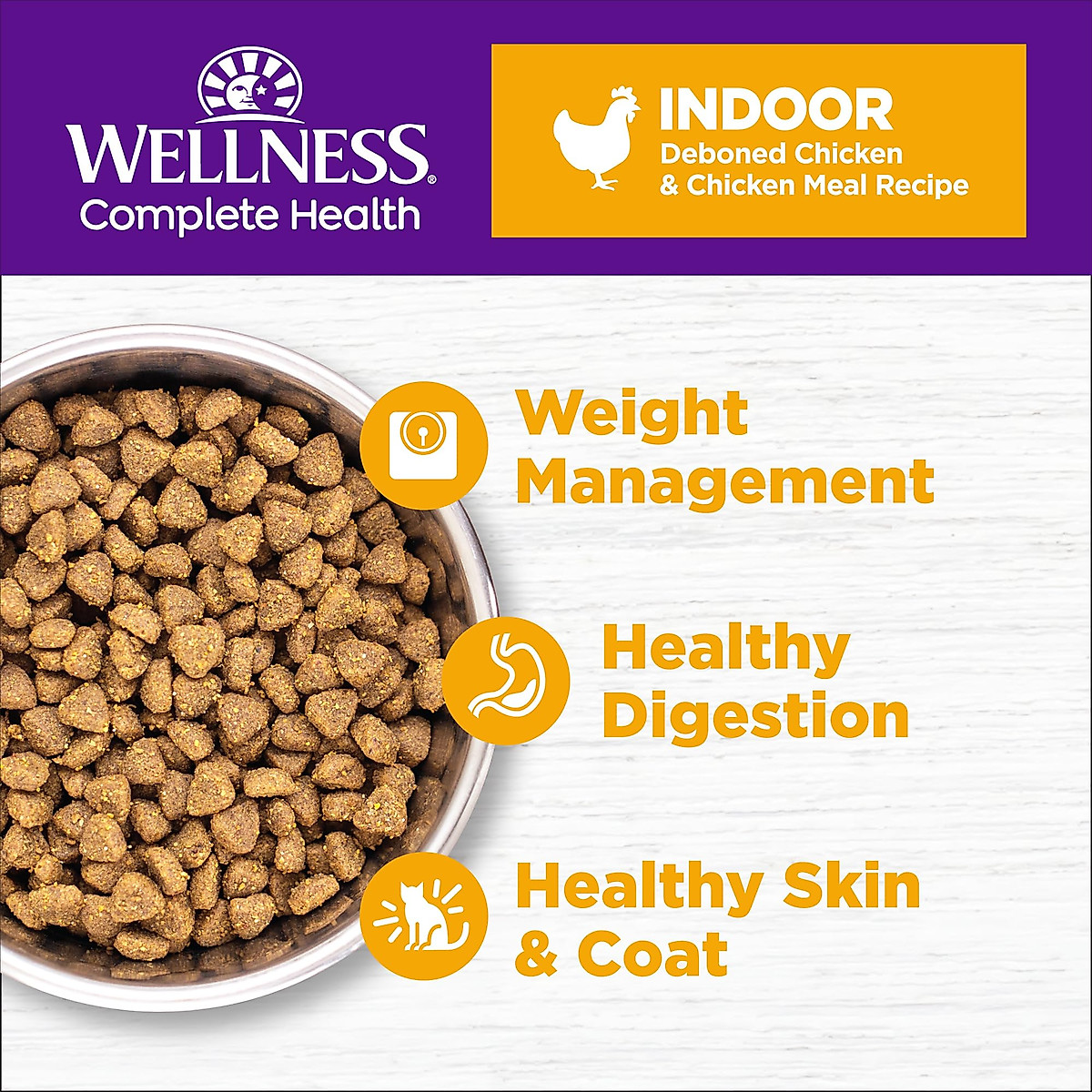 Wellness Natural Pet Food Complete Health Grain-Free Indoor Deboned Chicken Recipe Dry Cat Food, 5.5 Pound Bag