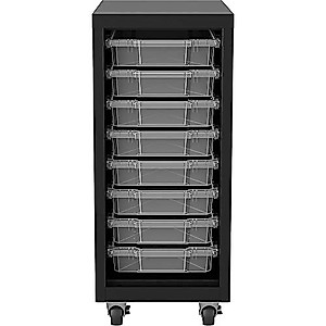 Lorell Pull-out Bins Mobile Storage Tower, Black/Clear