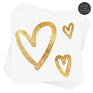 CLASSIC HEARTS set of 10 premium waterproof metallic gold foil temporary Flash Tattoos - Party Favors, Party Supplies, wedding, wedding shower, bride, bachelorette, hearts