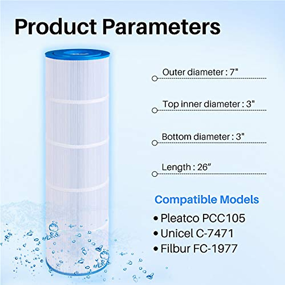 TOREAD Pool Filter Replaces Pentair Clean and Clear Plus 420, PCC105-PAK4, Unicel C-7471, R173576, Filbur FC-1977, 817-0106, 178584, 570-0425, 4X105 sq. ft. Filter Cartridge, L x OD: 26"x7"