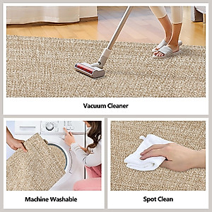 Small Boho Bathroom Rugs,2'x3' Tan Cream Washable Entryway Rug Farmhouse Throw Rug Cotton Woven Reversible Bedroom Rug, Kitchen Mat Carpet for Entrance Bedroom Laundry Living Room