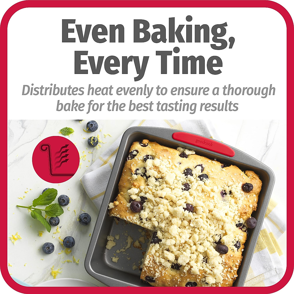 GoodCook MegaGrip 8" x 8" Nonstick Steel Square Baking Pan with Silicone Grip Handles, Gray - Square Baking Pan, Even Heat Distribution, Scratch-Resistant Nonstick Coating, Silicone Grip Handles