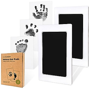 2-Pack Inkless Hand and Footprint Kit - Ink Pad for Baby Hand and Footprints - Dog Paw Print Kit,Dog Nose Print Kit - Baby Footprint Kit, Clean Touch Baby Foot Printing Kit, Handprint Kit (Jet Black)
