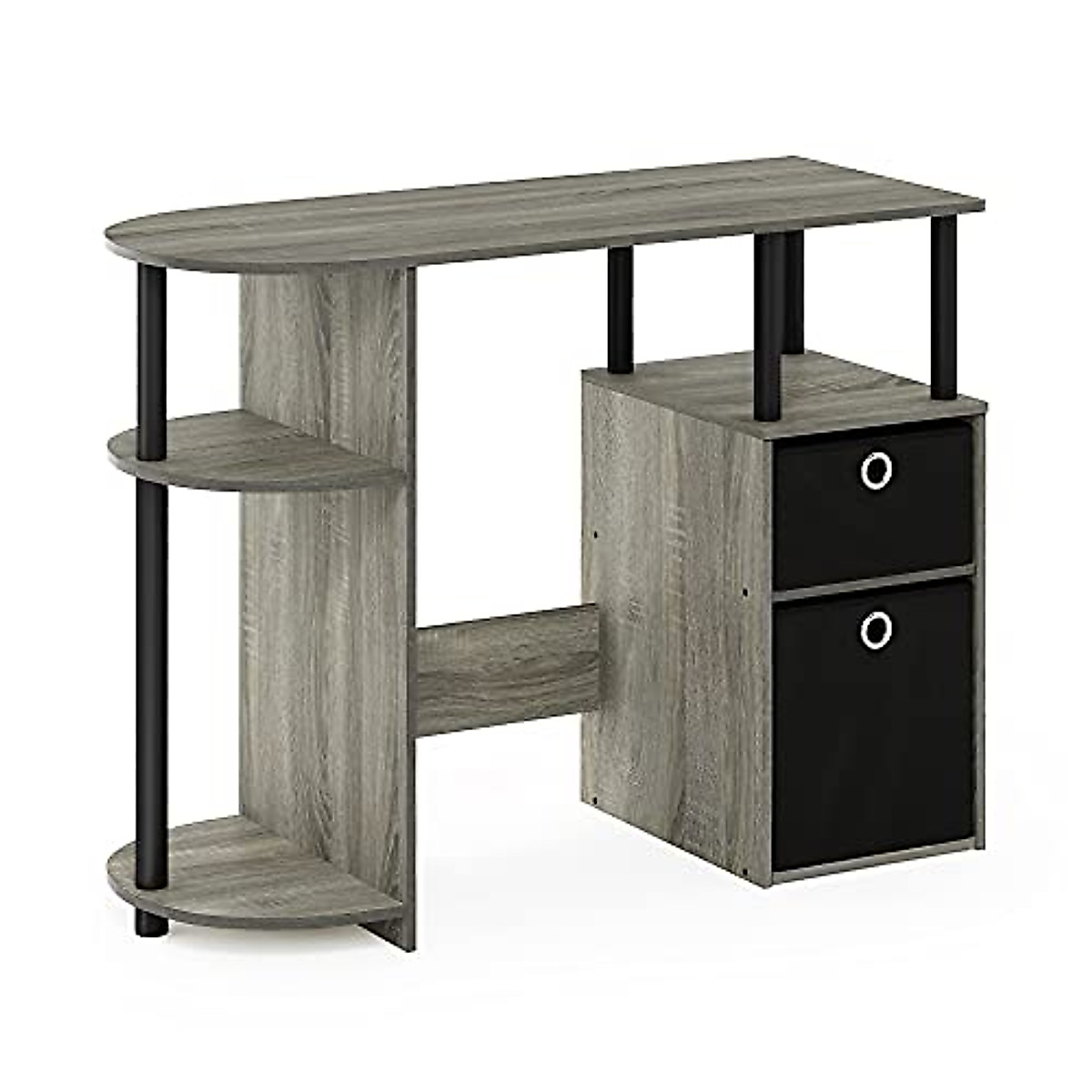 Furinno Jaya Simplistic Computer Study Desk, 15.6" D x 38.4" W x 28.5" H, French Oak Grey/Black & Andrey Set of 2 End Table/Side Table/Night Stand/Bedside Table with Bin Drawer, French Oak Grey