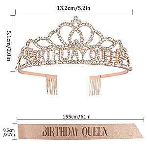 CAVETEE Rose Gold Birthday Crowns for Women Birthday Queen Sash and Tiara for Women Rose Gold Birthday Party Decorations for Women Birthday Sash and Crown for Women