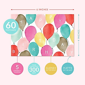 Sweetzer & Orange Happy Birthday Postcards Pack (60 Post Cards) 4x6” Postcards for Kids and Adults. 300gsm Note Cards. Happy Birthday Cards Assortment Greeting Cards. Blank Birthday Cards