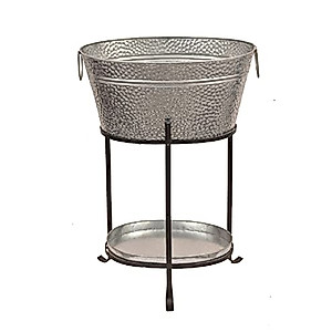 Beverage Tub with Tray and Stand in Galvanized Steel "Pebbled Texture". Measurements H 29.5in L 20in and W 13in. Handmade by Best Artisans in the World