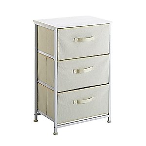 Urban Shop 3 Tier Fabric Drawer Storage Cart with MDF Wood Frame, Cream with White Frame