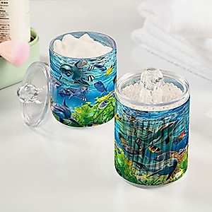 MNSRUU 2 Pack Qtip Holder Organizer Dispenser Abstract Fish Sea Animal Underwater Bathroom Storage Canister Cotton Ball Holder Bathroom Containers for Cotton Swabs/Pads/Floss