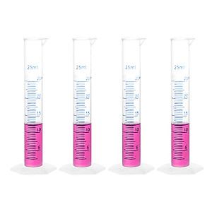 uxcell Plastic Graduated Cylinder, 25ml Measuring Cylinder, Science Test Tube Beakers, 2-Sided Metric Marking, Clear Hex Base for Lab Home 4Pcs
