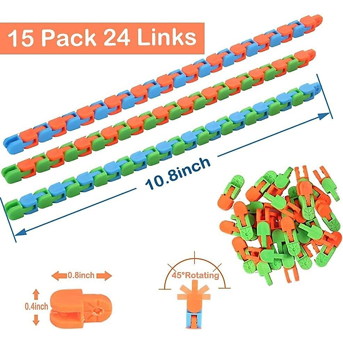 144pcs Random 24 Links Wacky Tracks Snap and Click Fidget Toys, Finger Sensory Toys, Snake Puzzles for Stress Relief, Party Bag Fillers, Party Favours, Random Color，Party Supplies，Carnival Gift