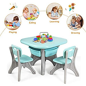TUOCHUFUN Kids Table and Chair Set, 3 Pieces Multi Activity Kids Play Table and Chair Set for Children Reading Art Craft, Strong Bearing Capacity, Lightweight, Toddler Table & Chair Set(Green)