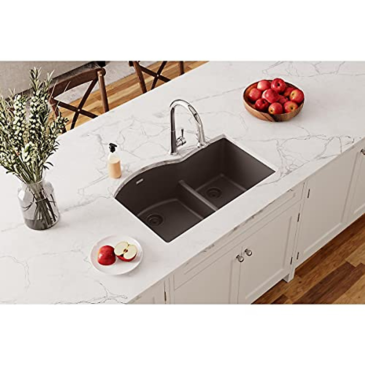 Elkay Quartz Classic ELGHU3322RMC0 Mocha Offset 60/40 Double Bowl Undermount Sink with Aqua Divide